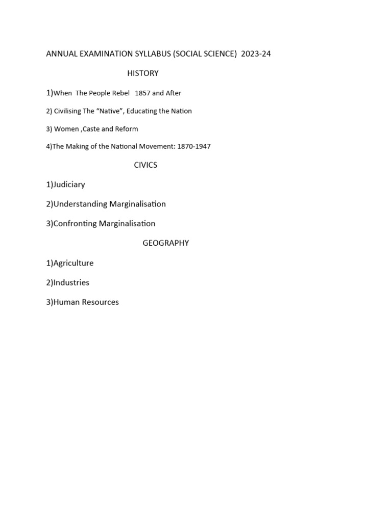Annual Examination Syllabus Class 8 2023 | PDF