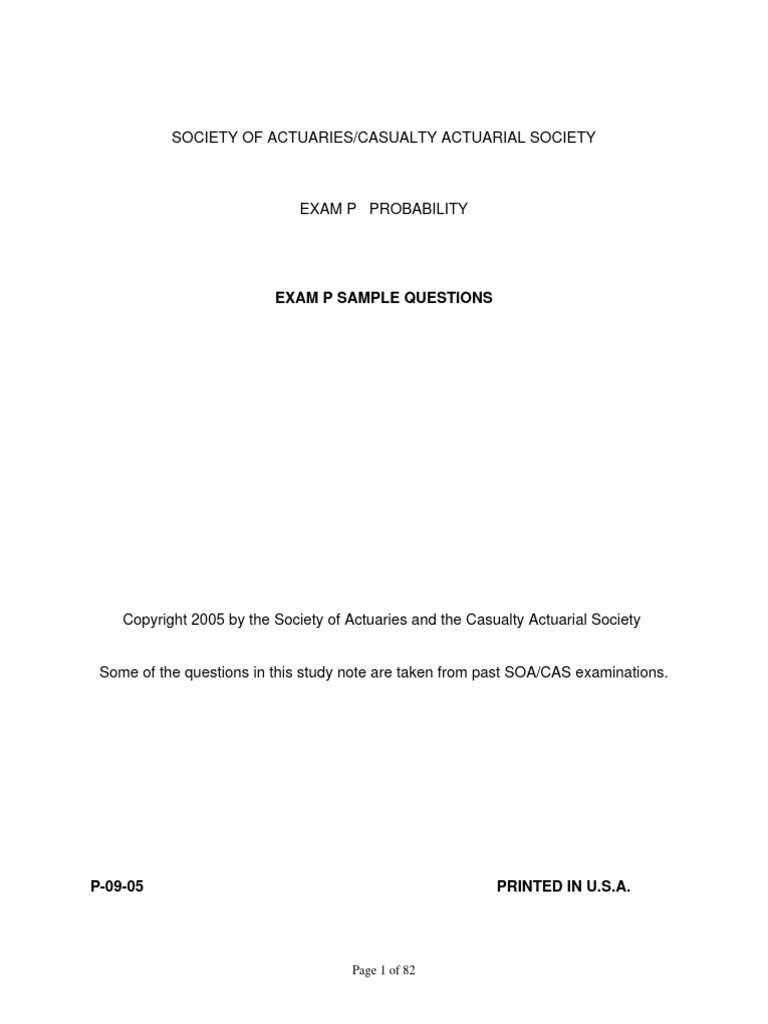 Exam P Sample Questions | PDF | Deductible | Insurance