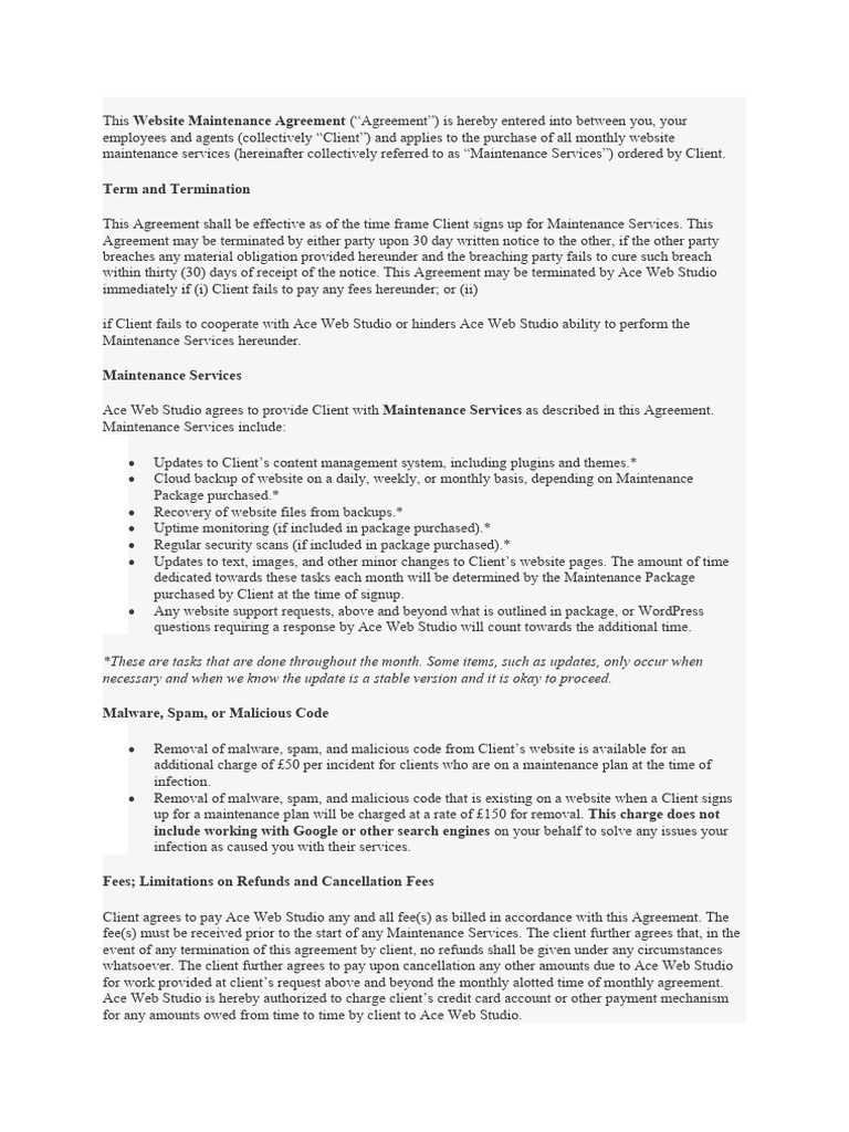 Website Maintenance Agreement | PDF Website Maintenance Agreement | PDF