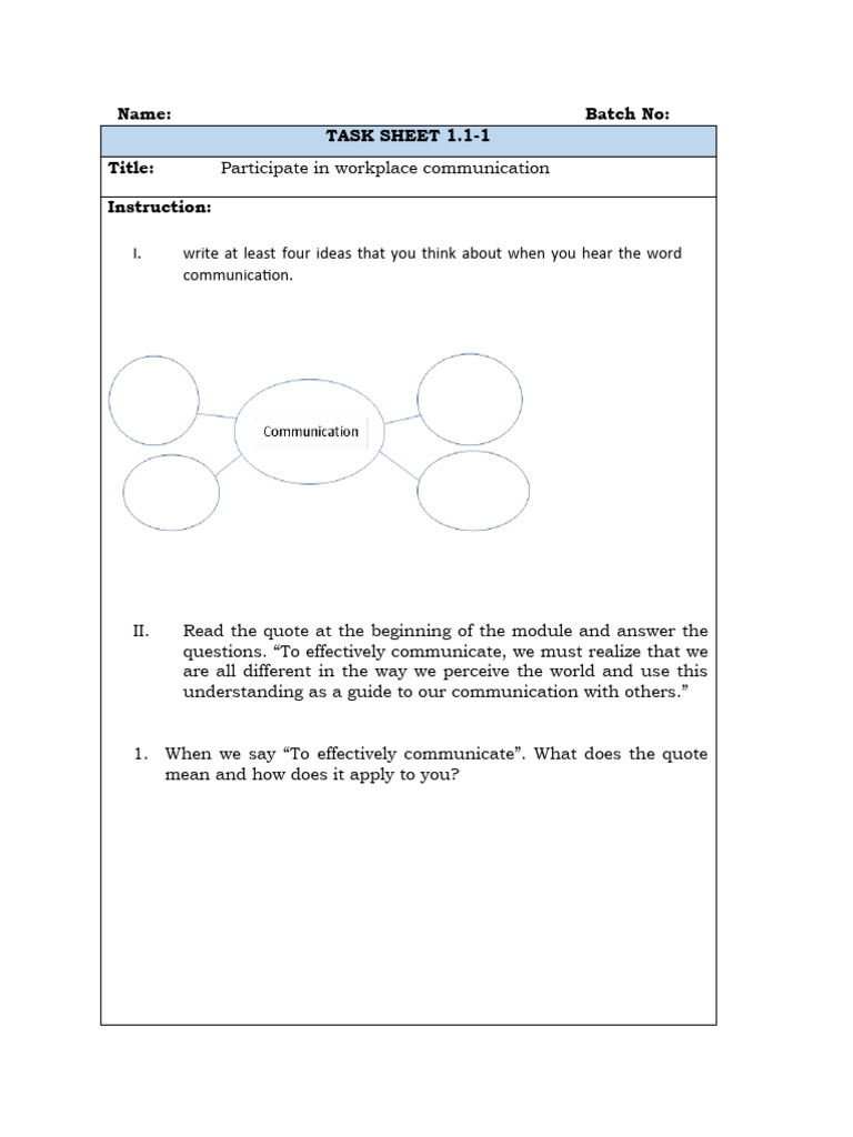 Task Sheet 1.1-1 Participate in Workplace Communication | PDF