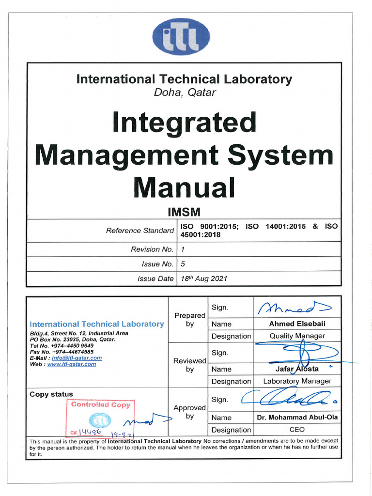 IMS Manual (ISO 9001, 14001 & 45001) - r01 - Issue 5 | PDF