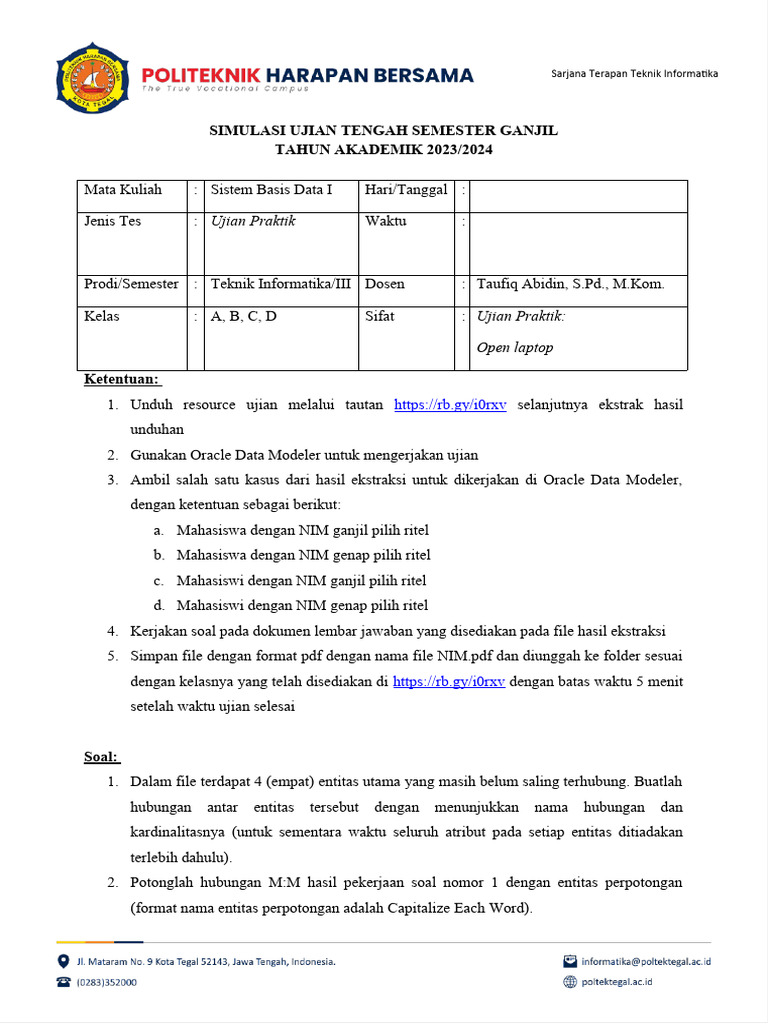 2023-2024 Simulasi Uts SBD I (Praktik) | PDF