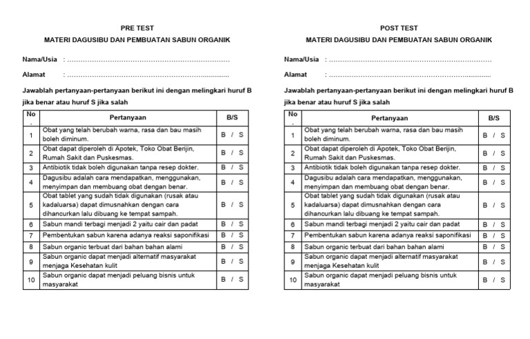 Soal Pre Post Test Pio Pdf