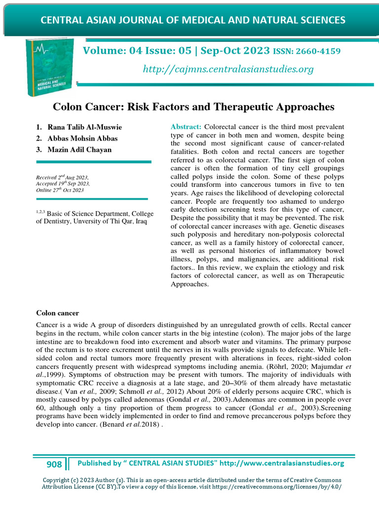Colon Cancer: Risk Factors and Therapeutic Approaches | PDF ...