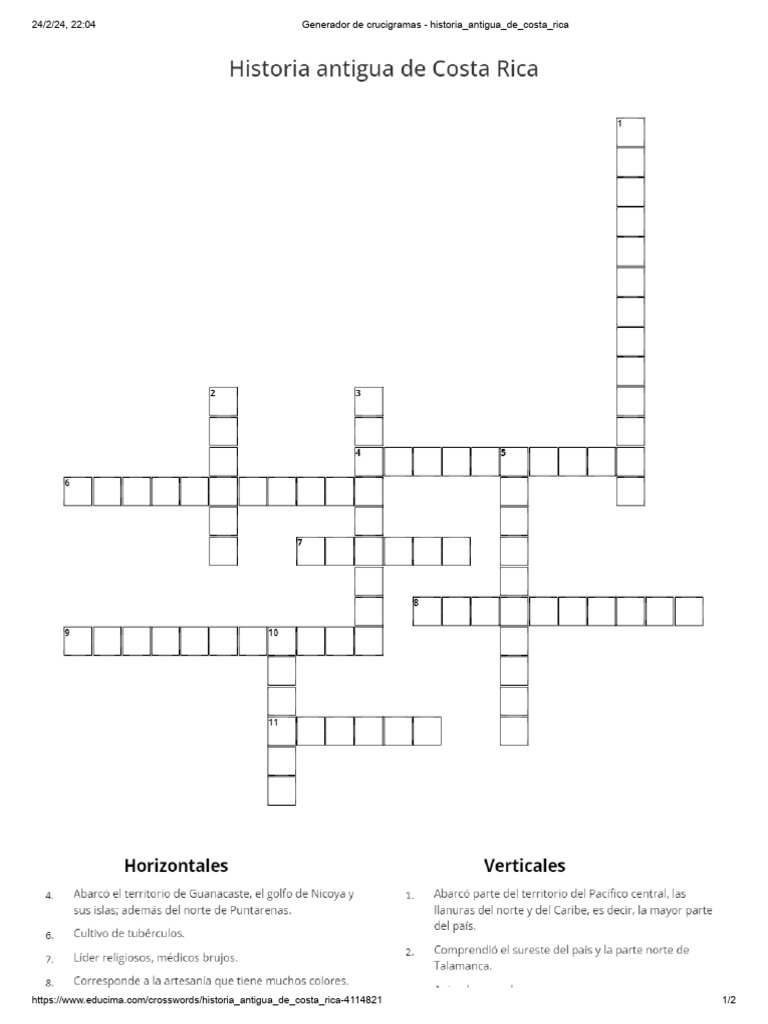 Generador de Crucigramas - Historia - Antigua - de - Costa - Rica | PDF