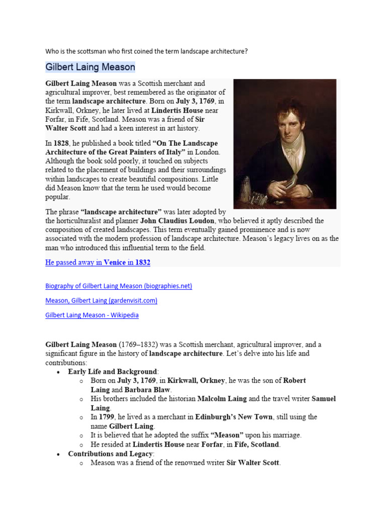 Gilbert Laing Meason: Landscape Architect | PDF | History