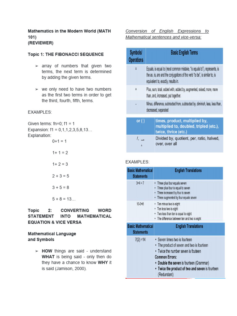 Math 101 Reviewer - Prelim | PDF