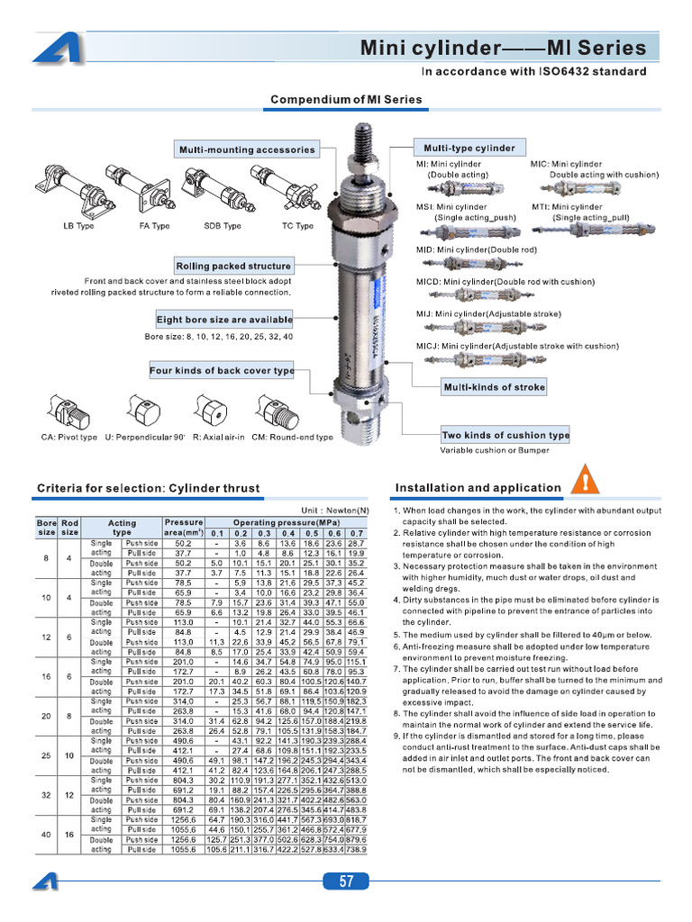 ISO 6432 Cylinder MI, MIC Series 202212171151549286 | PDF