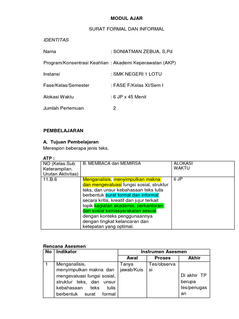 Modul Ajar Bahasa Inggris - Surat Formal Dan Informal - Fase F ...