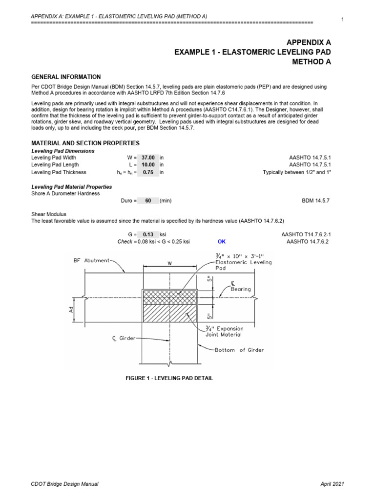 Elastomeric Leveling Pad Design Example | PDF | Mechanics | Applied And ...