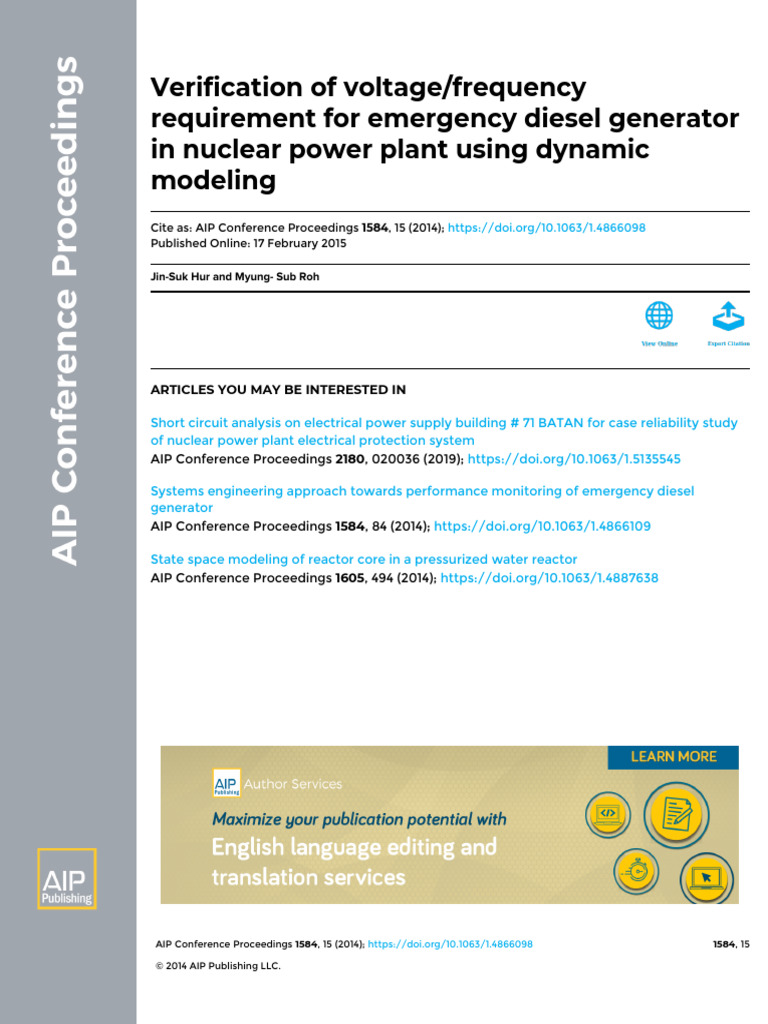 Verification of VoltageFrequency Requirement For Emergency Diesel Generator in Nuclear Power ...