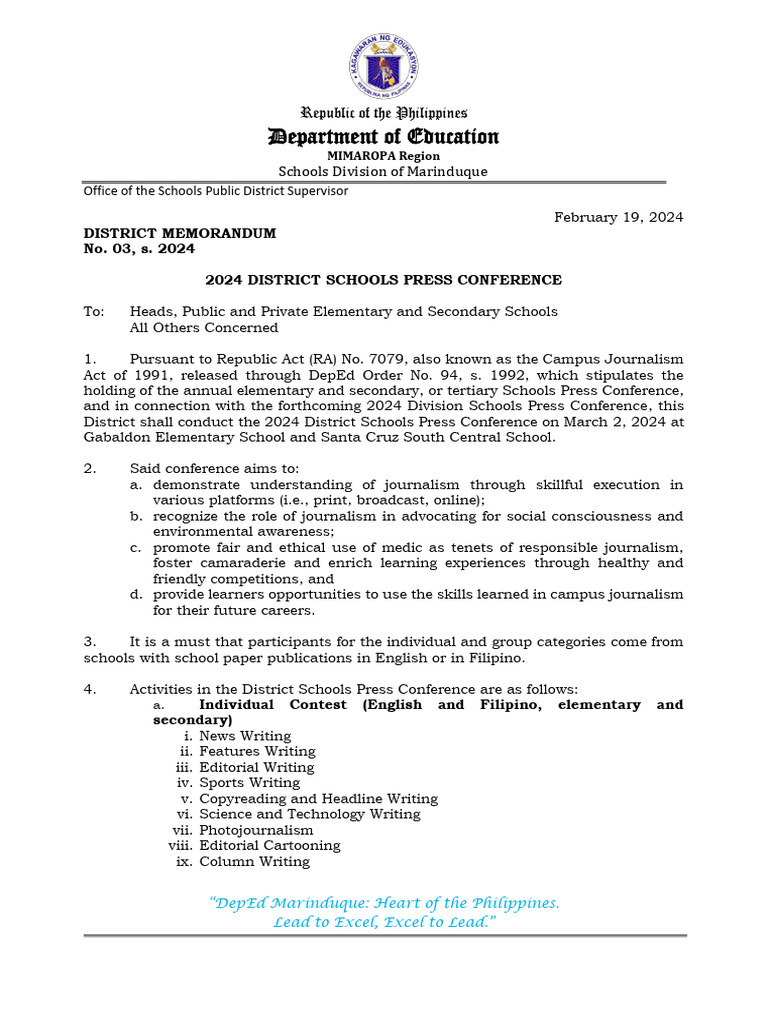 Revised Memo 2024 District SPC | PDF | Plagiarism | Journalism