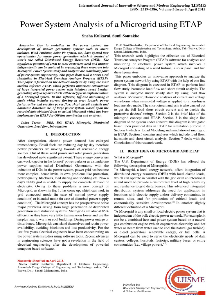 Power System Analysis of A Microgrid Using ETAP | PDF | Distributed Generation | Electric Power
