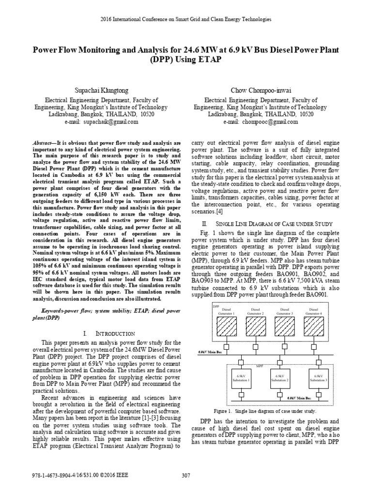 Power Flow Monitoring and Analysis For 24.6 MW at 6.9 KV Bus Diesel Power Plant (DPP) Using ETAP ...
