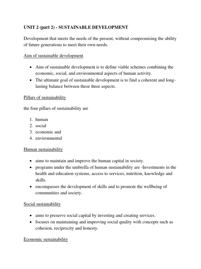 Unit 2 (Part 2) - Sustainable Development | PDF | Sustainability | Poverty