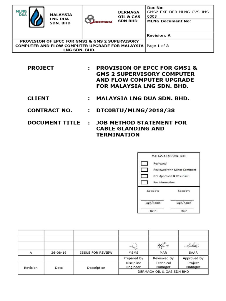 JMS-0003 - Cable Glanding and Termination REVA | PDF | Hydrocarbons ...