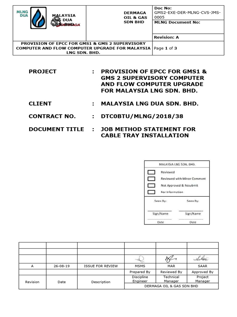 JMS-0005 - JMS For Cable Tray Installation Reva | PDF