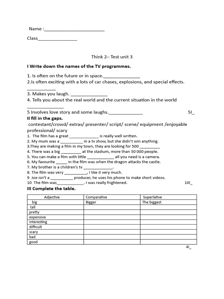 Think 2 Test Unit 3 | PDF