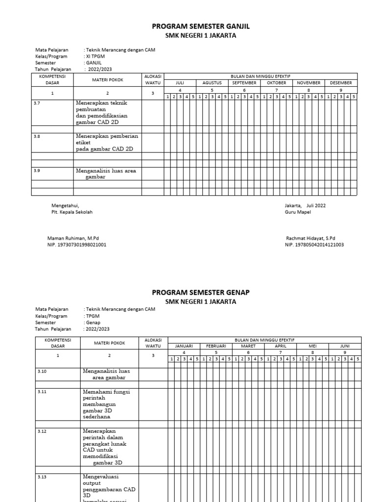 Rencana Pembelajaran Teknik CAM SMK 2022 | PDF