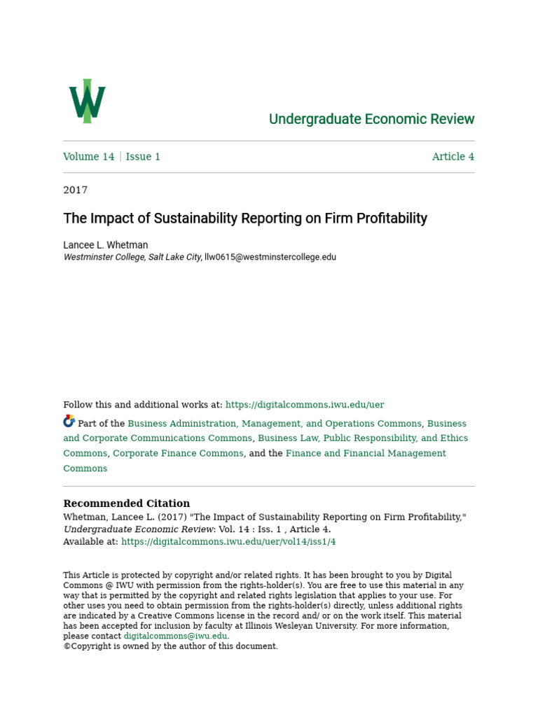 The Impact of Sustainability Reporting On Firm Profitability | Download Free PDF | Corporate ...