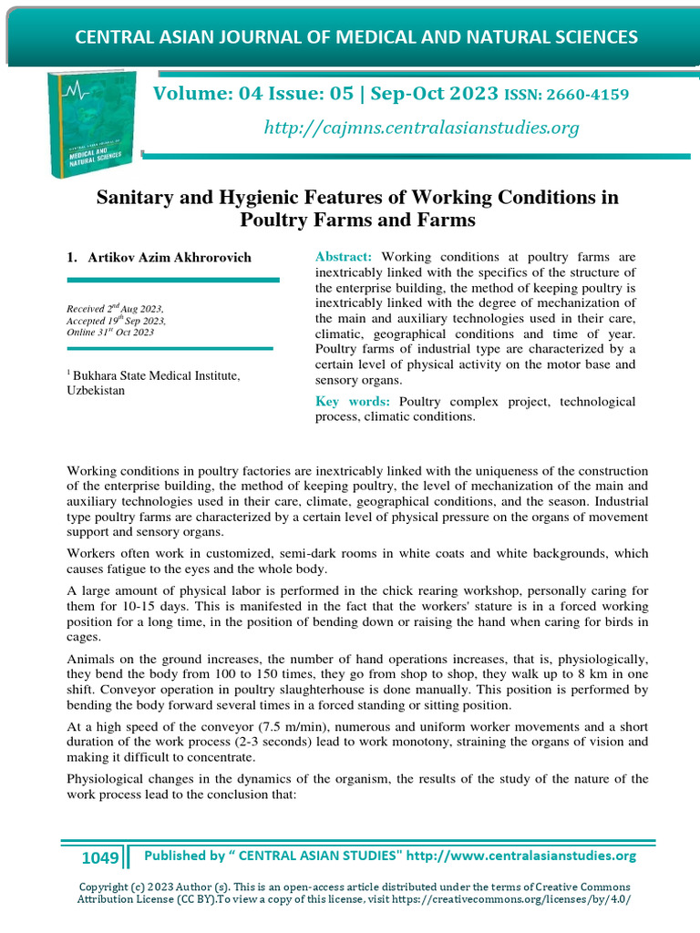 Sanitary and Hygienic Features of Working Conditions in Poultry Farms ...