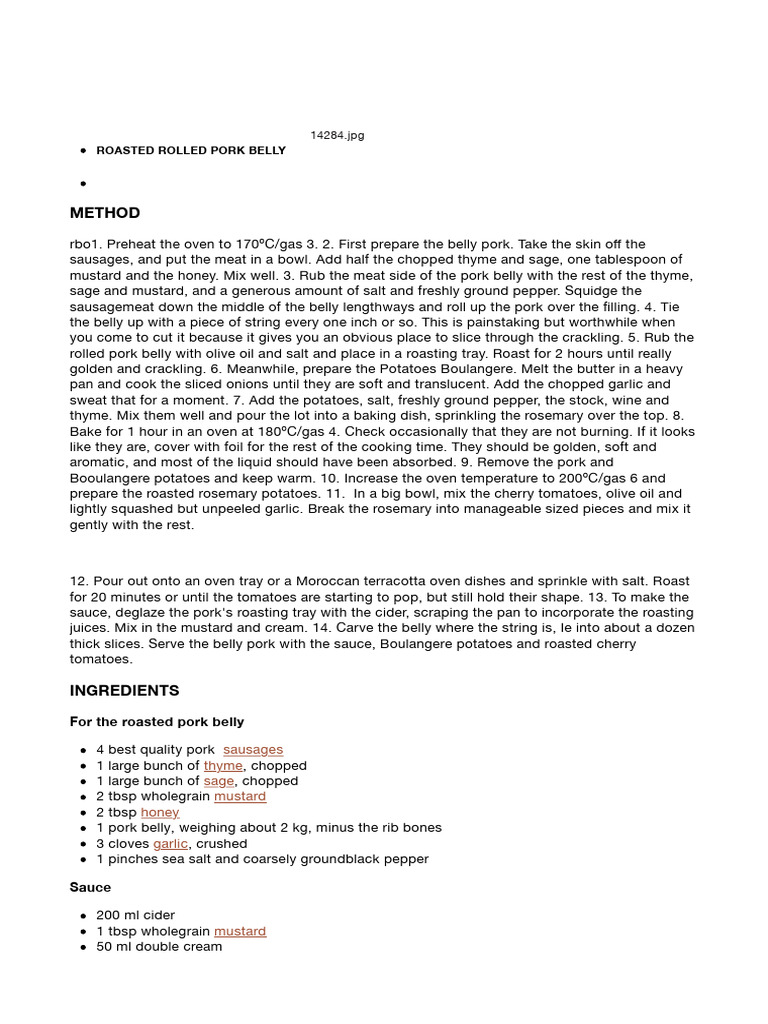 Roasted Rolled Pork Belly | PDF | Roasting | Sausage