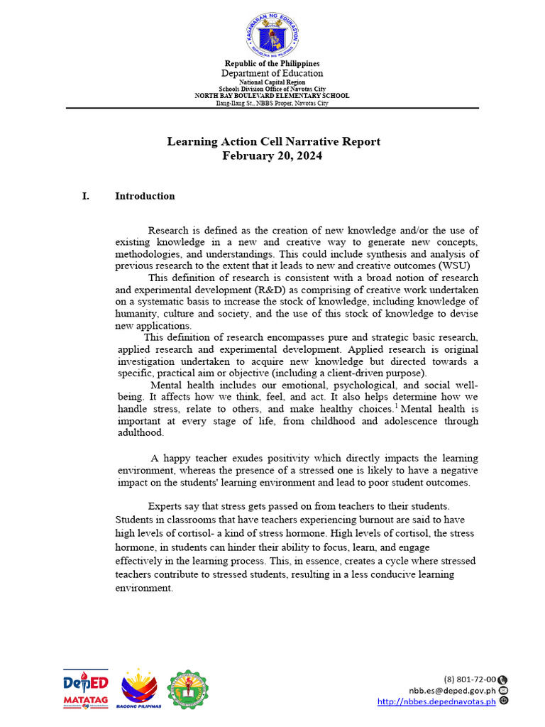 NBBS School LAC Narrative Report | PDF | Knowledge | Stress (Biology)