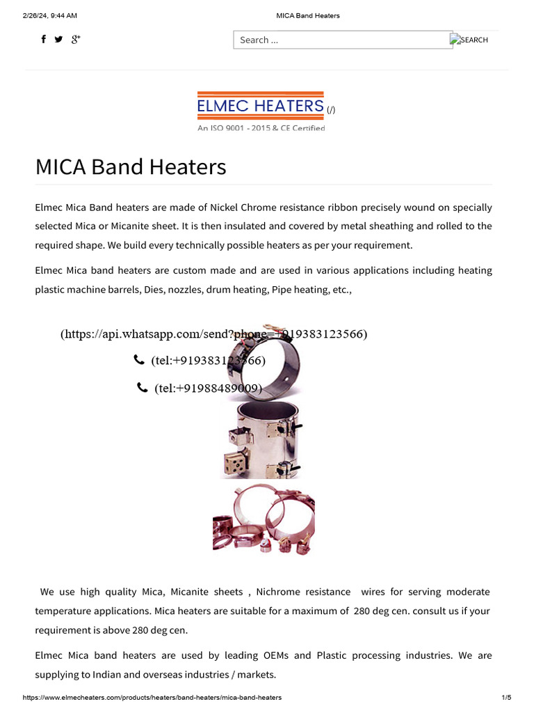 MICA Band Heaters - Manual | PDF | Electrical Resistance And Conductance | Materials