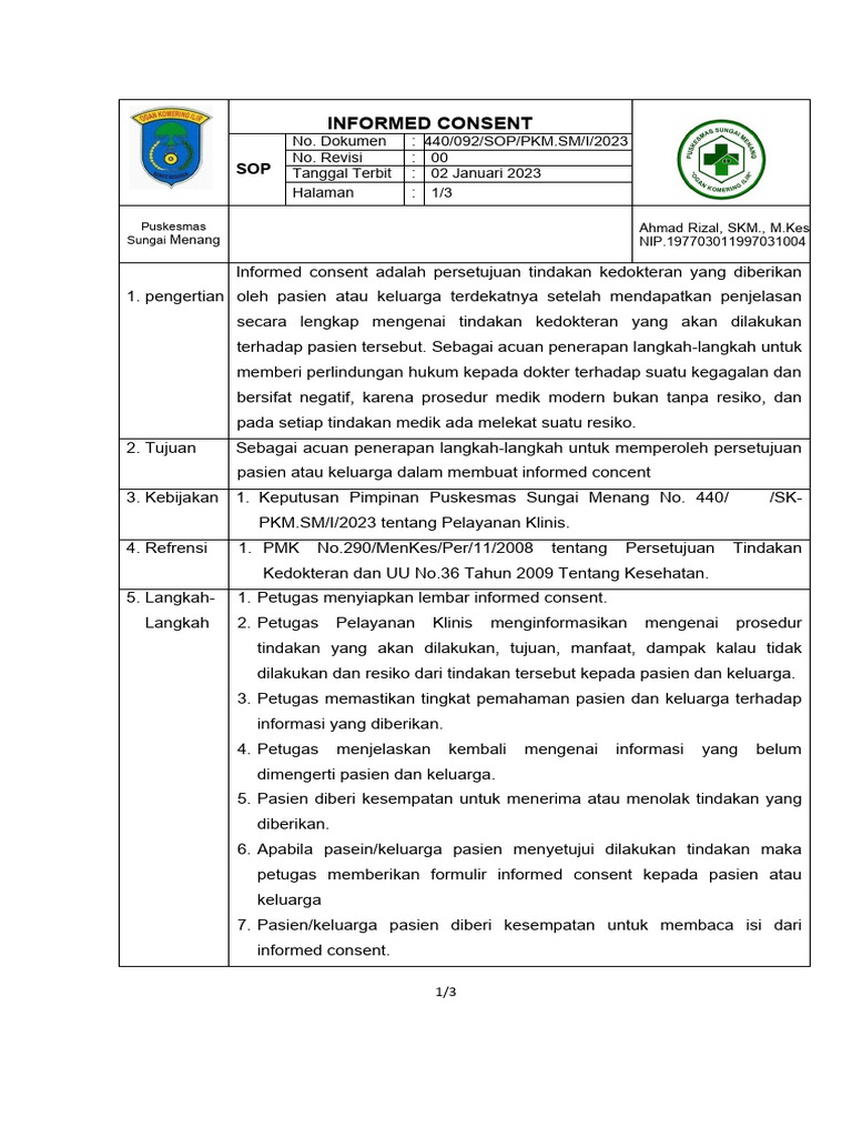3.1.1.b SOP INFORMAN CONSENT | PDF | Pengembangan Diri | Kesehatan Holistik