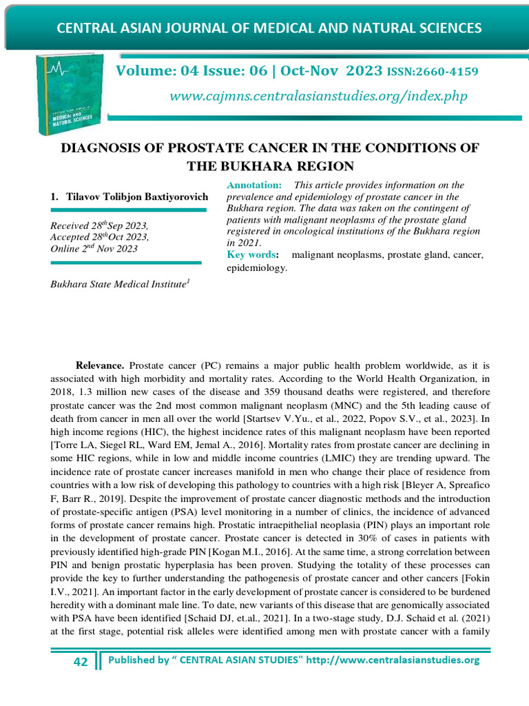 Diagnosis of Prostate Cancer in The Conditions of The Bukhara Region | PDF | Prostate Specific ...