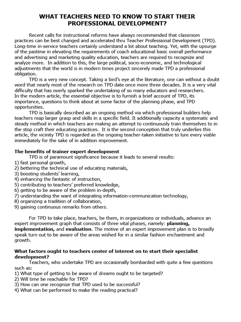 What Teachers Need To Know To Start Their Professional Development | PDF | Teachers | Goal