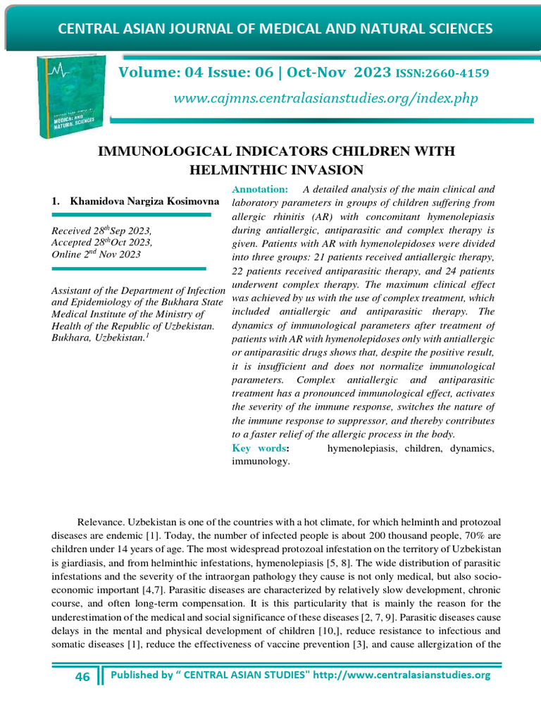 Immunological Indicators Children With Helminthic Invasion | PDF ...