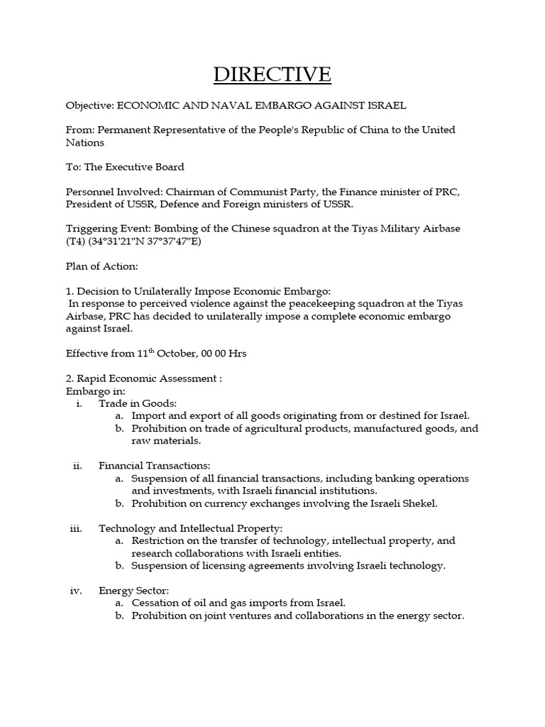 Economic Embargo Directive | PDF | Blockade | China