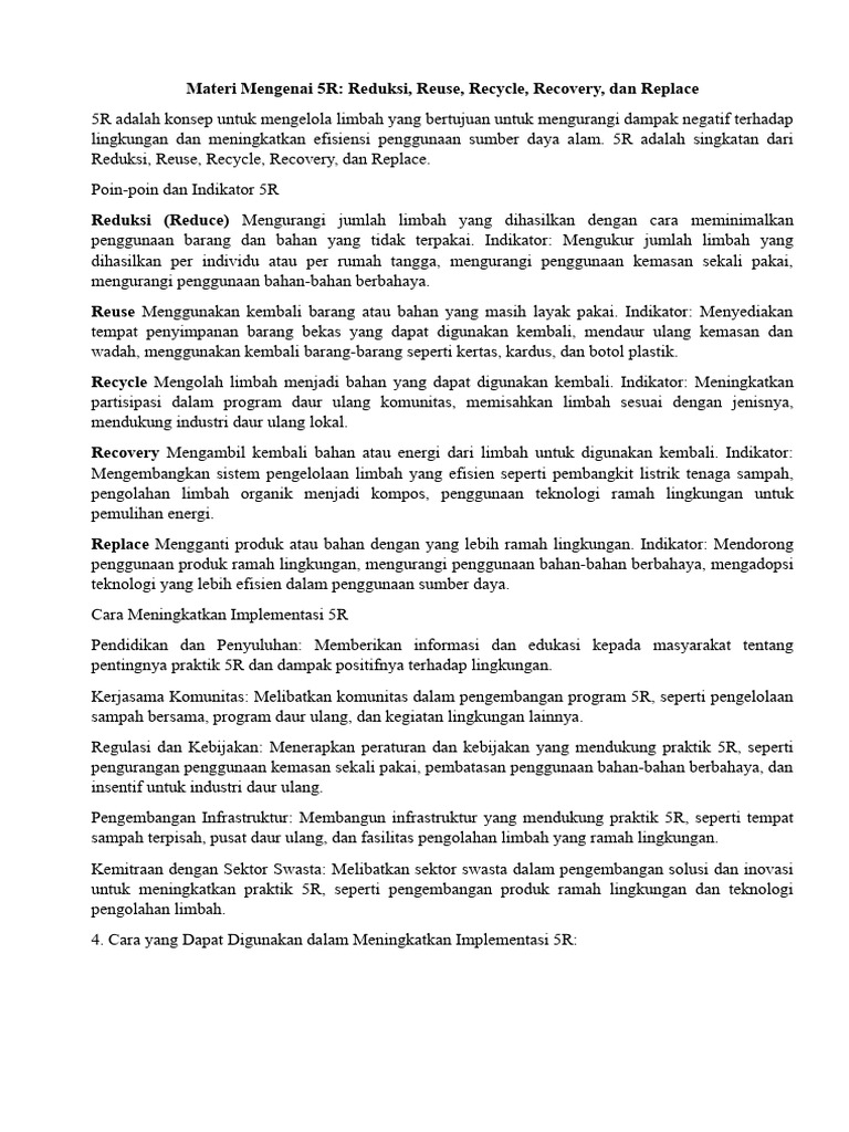 Implementasi Konsep 5R untuk Lingkungan | PDF | Pengembangan Diri ...