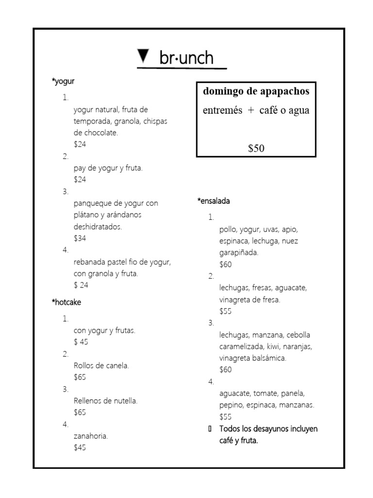Menu Brunch | PDF | Tortita | Cocina occidental