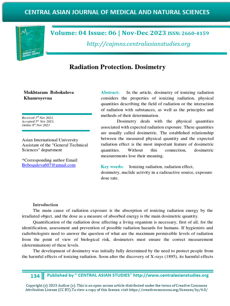 Radiation Protection. Dosimetry | PDF | Absorbed Dose | Dosimetry