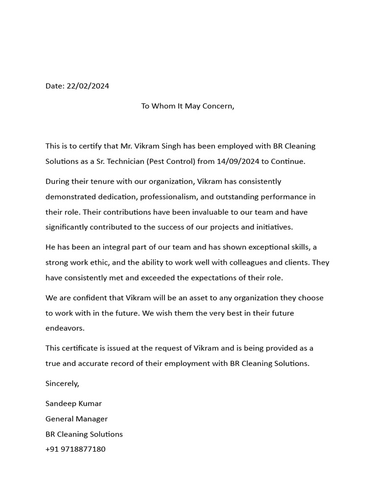 Experience Certificate Format in Word | PDF