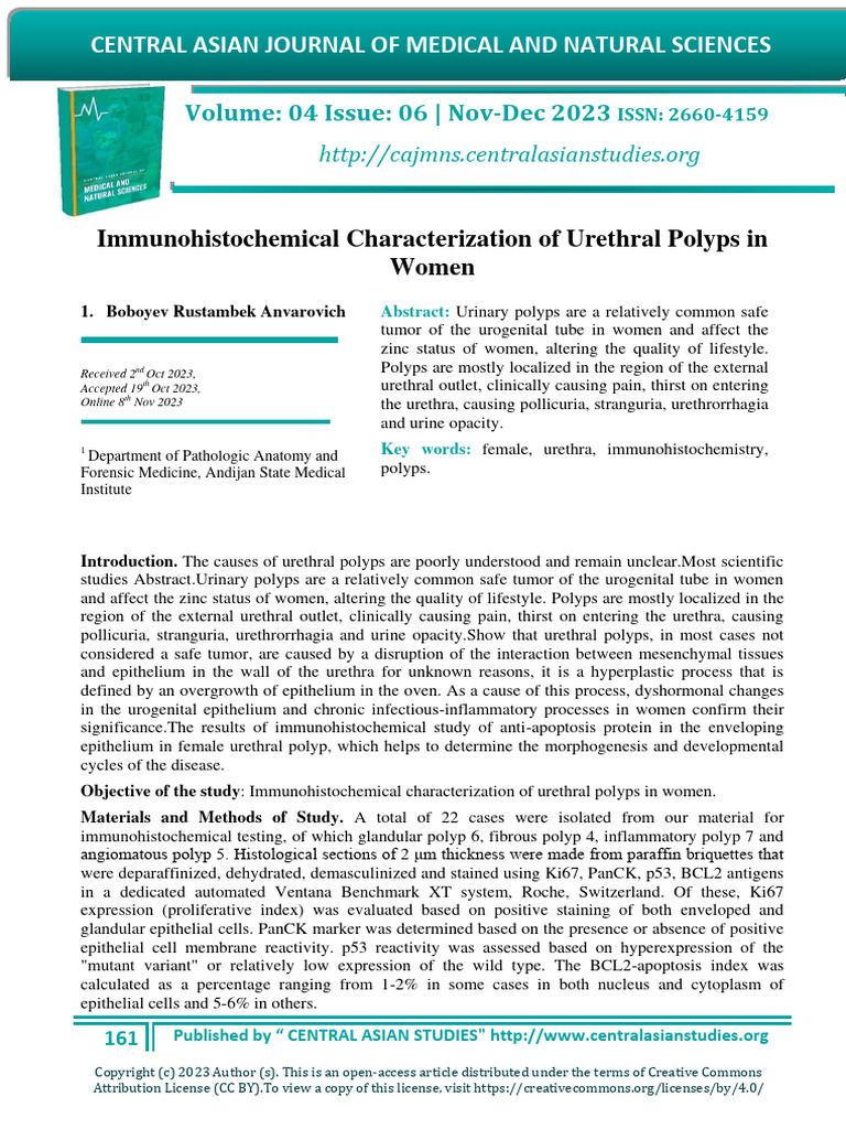 Immunohistochemical Characterization of Urethral Polyps in Women | PDF ...