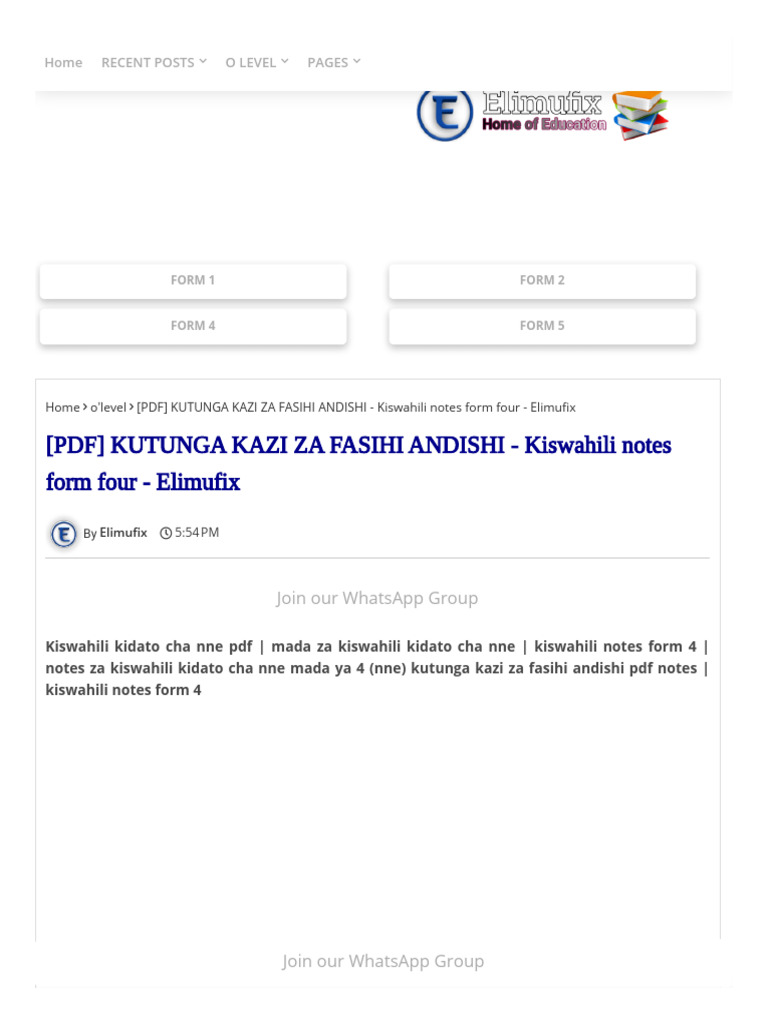 KUTUNGA KAZI ZA FASIHI ANDISHI - Kiswahili Notes Form Four - Elimufix | PDF