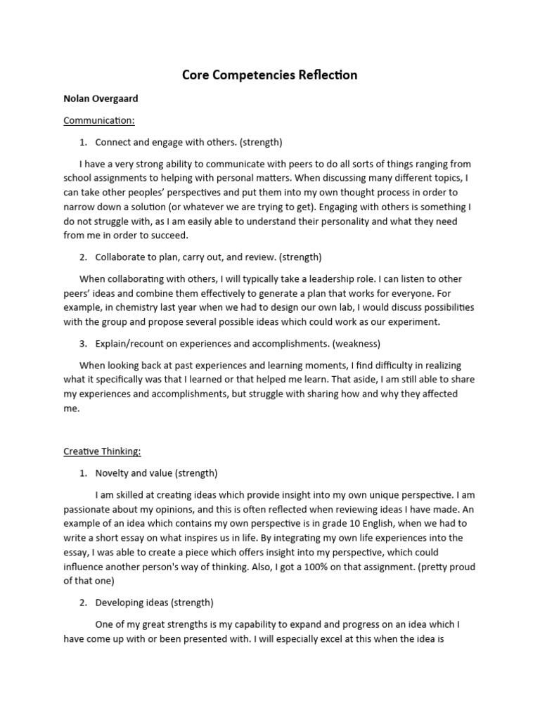 Core Competencies Reflection | PDF | Thought | Experience