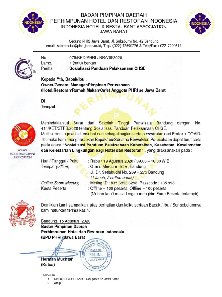 Sosialisasi Panduan Pelaksanaan CHSE - Konfirmasi Aty | PDF