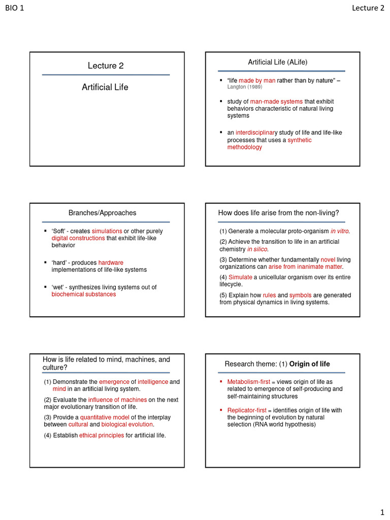 Lecture 2 - Artifical Life | PDF | Life | System