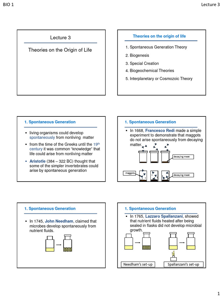 Lecture 3 - Theories On The Origin of Life | PDF | Life | Science