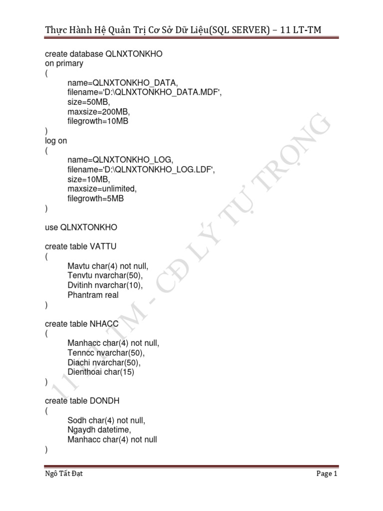 Thuc Hanh HQT CSDL 11lt | PDF