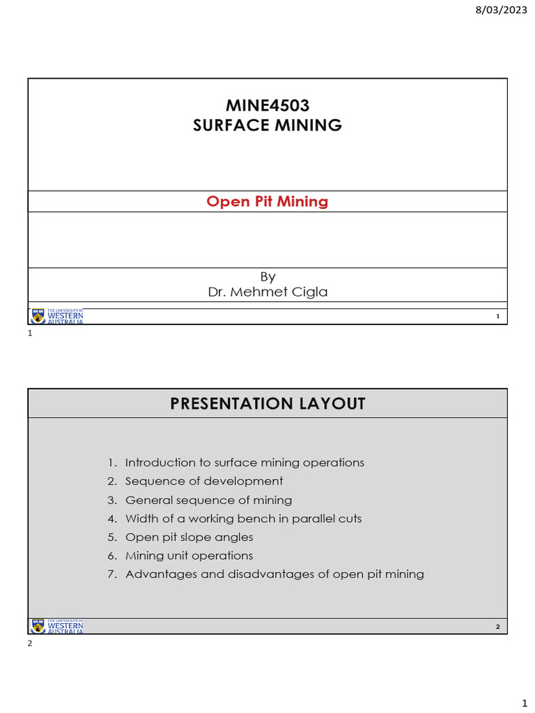 MINE4503 - 04 - Open Pit Mining - 010 - PRESENTATION - 01 | PDF