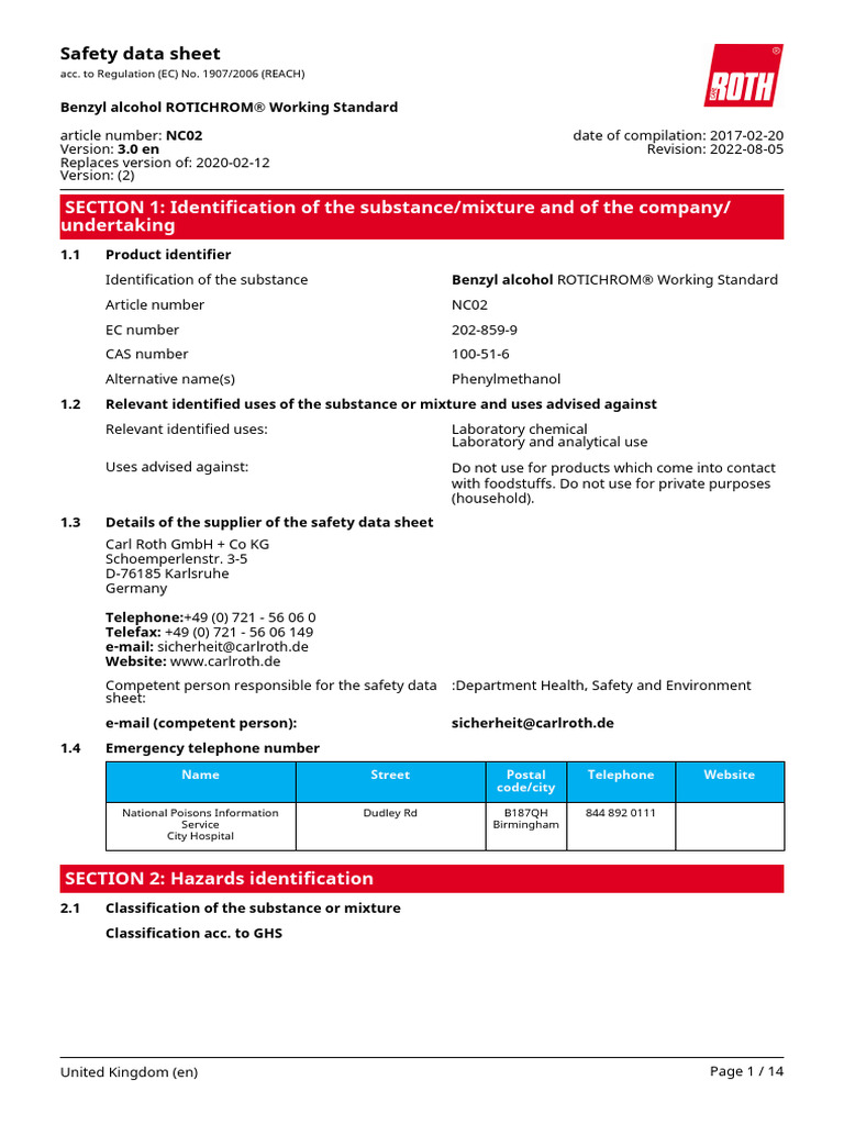 SDB NC02 GB en | PDF | Dangerous Goods | Toxicity
