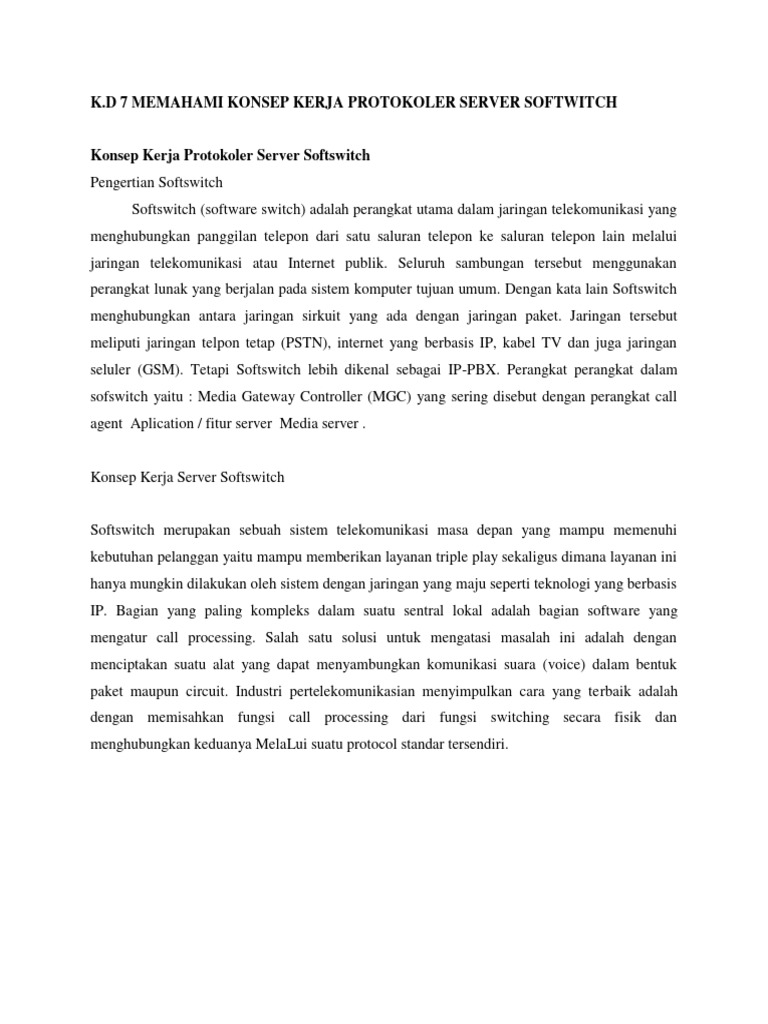 MATERI 4 Konsep Kerja Protokoler Server Softswitch | PDF | Komputer | Teknologi & Rekayasa