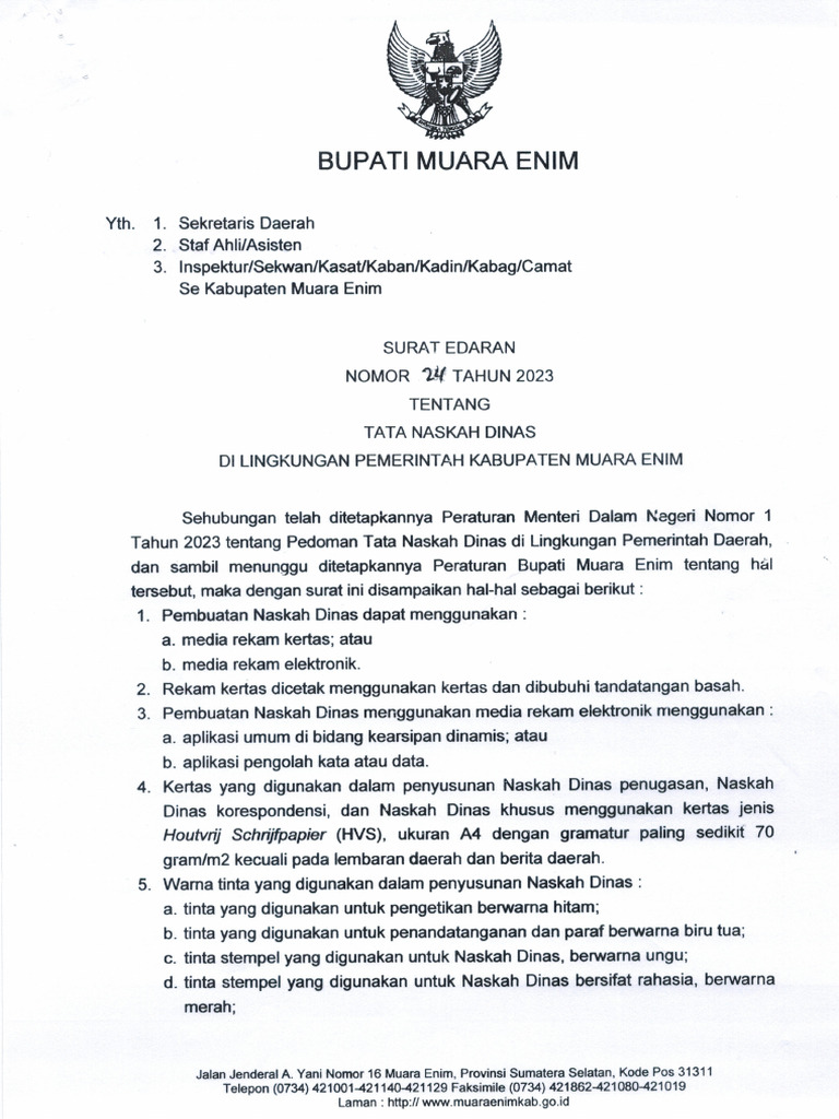 Edaran Tata Naskah Dinas 202301022024 | PDF