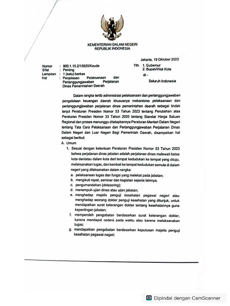 Surat PLH Mendagri No. 900.1.15.2-15920 Keuda | PDF