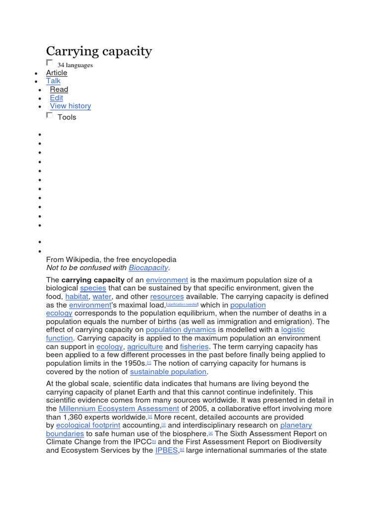 Carrying Capacity | PDF | Sustainability | Logistic Function
